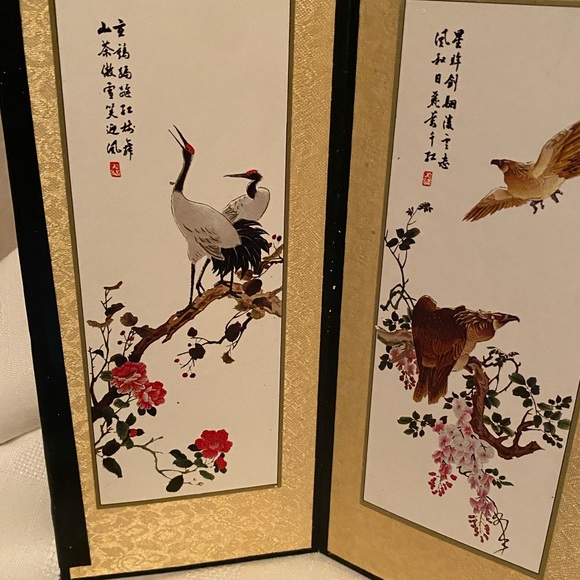 Art | Asian Small Folding Screen With Flowers And Birds | Poshmark